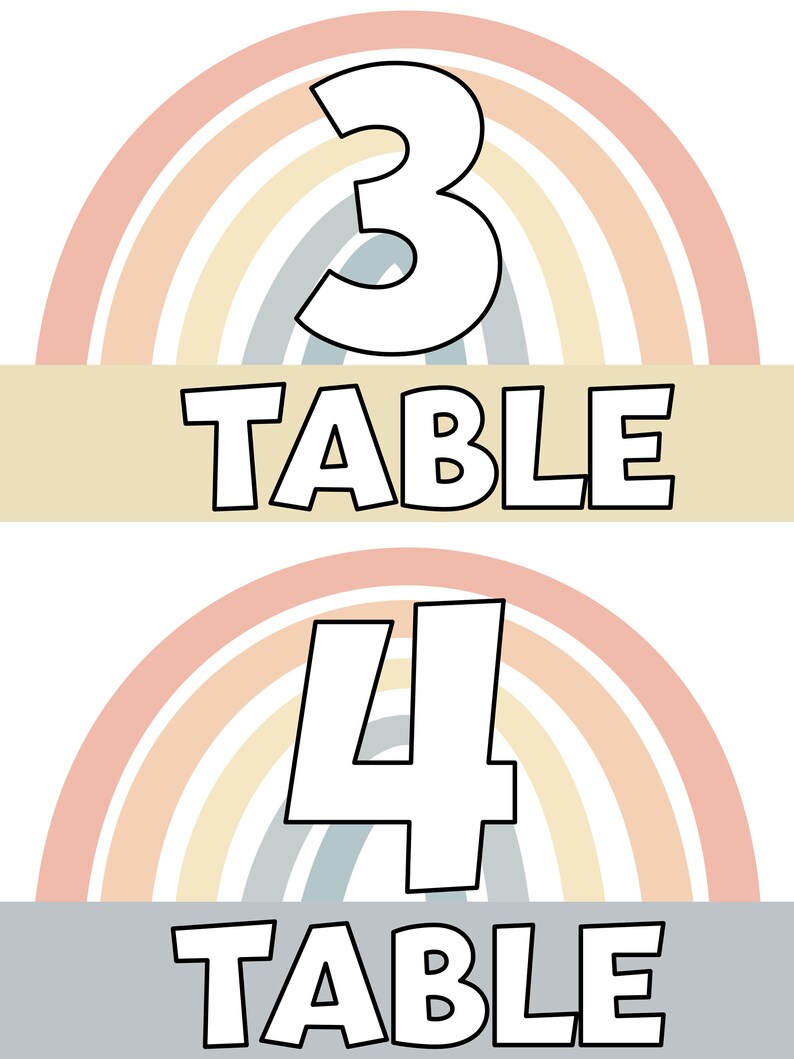 Classroom Table Number Signs | Boho Rainbow Classroom Decor - Etsy