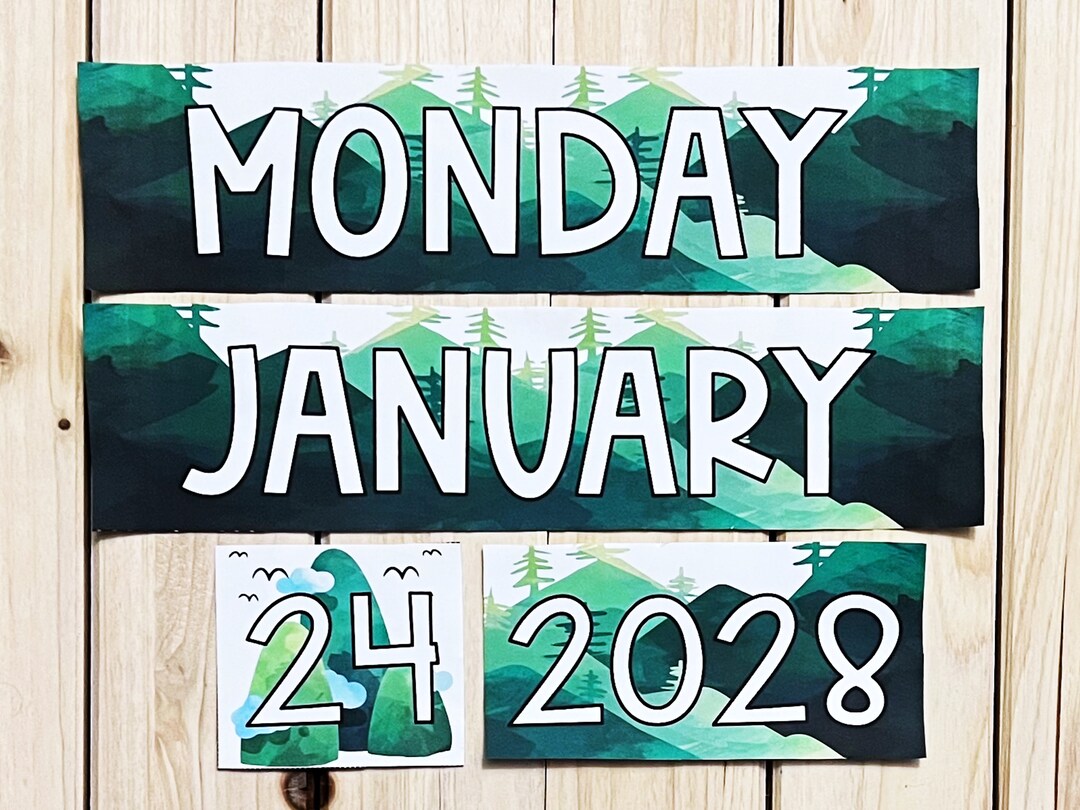 Flip Calendar Classroom | Watercolor Mountains Classroom Calendar ...