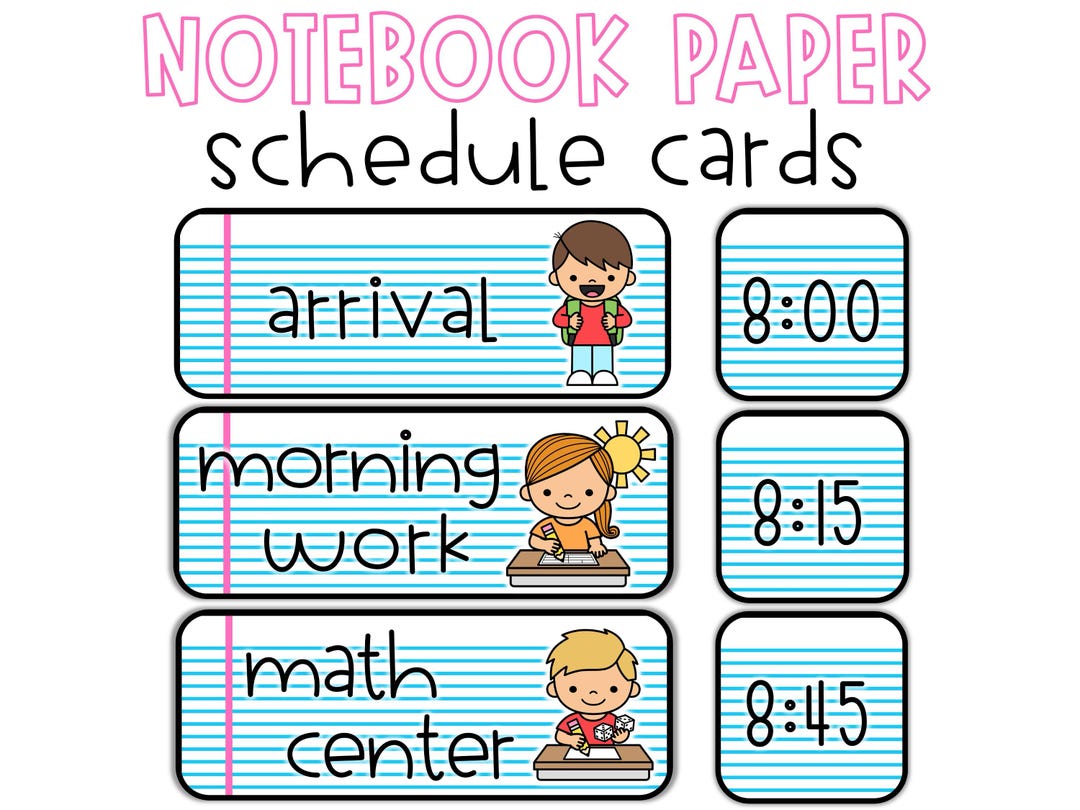 Class Schedule Cards With Pictures | Composition Notebook Classroom ...