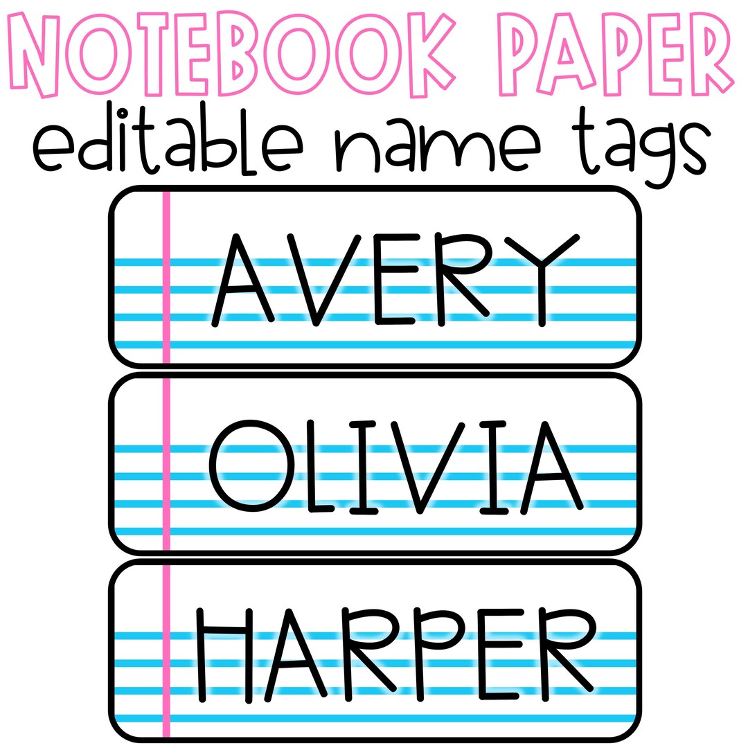 Notebook Paper Name Tags | Notebook Paper Desk Plate | Student Desk ...