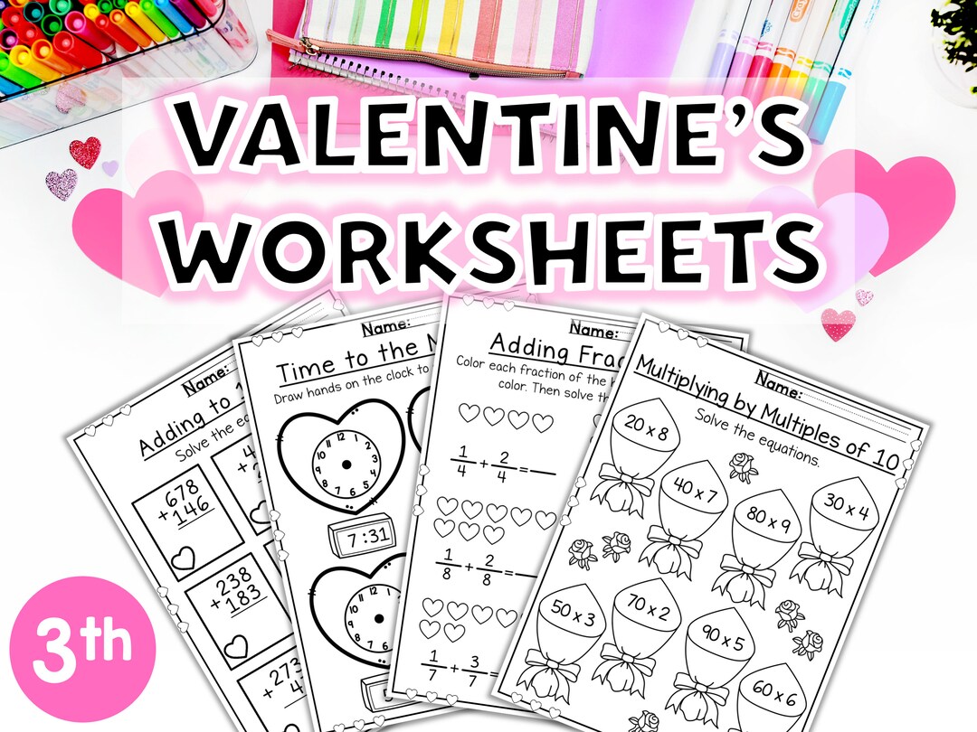 3rd Grade Valentine's Day Math Worksheets February - Etsy