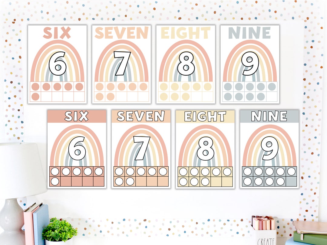 Number Posters With Ten Frames | Boho Rainbow Classroom Decor - Etsy