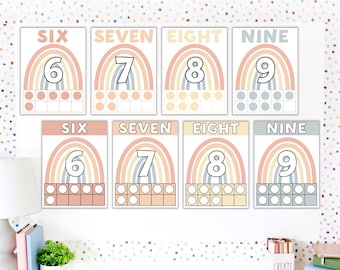 Boho Rainbow Number Posters, Ten Frames, Neutral Rainbow Classroom ...