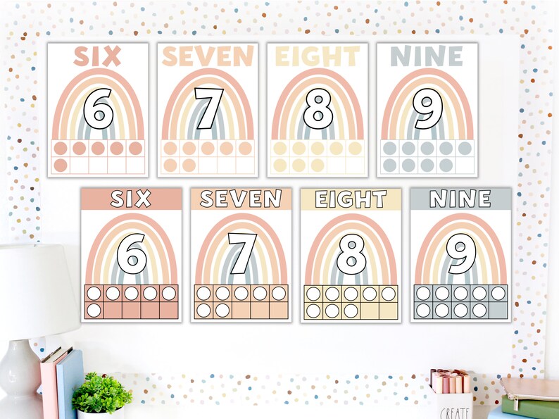 Number Posters With Ten Frames | Boho Rainbow Classroom Decor - Etsy