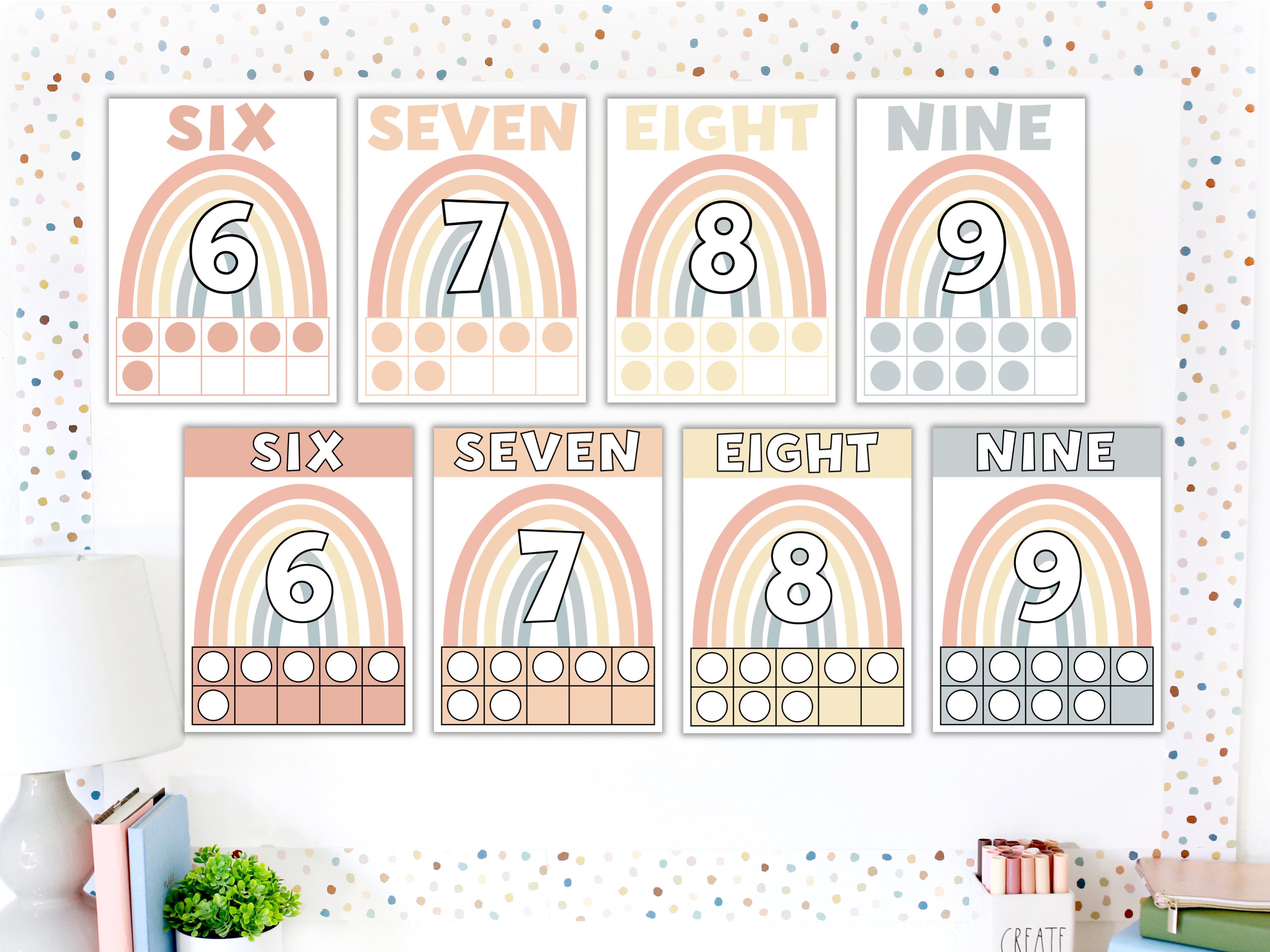Number Posters With Ten Frames | Boho Rainbow Classroom Decor - Etsy
