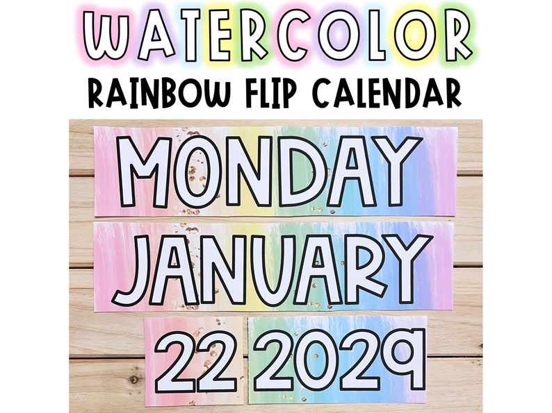 Flip Calendar Classroom Watercolor Rainbow Classroom - Etsy