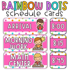 Class Schedule Cards With Pictures | Rainbow Dots Classroom Decor - Etsy