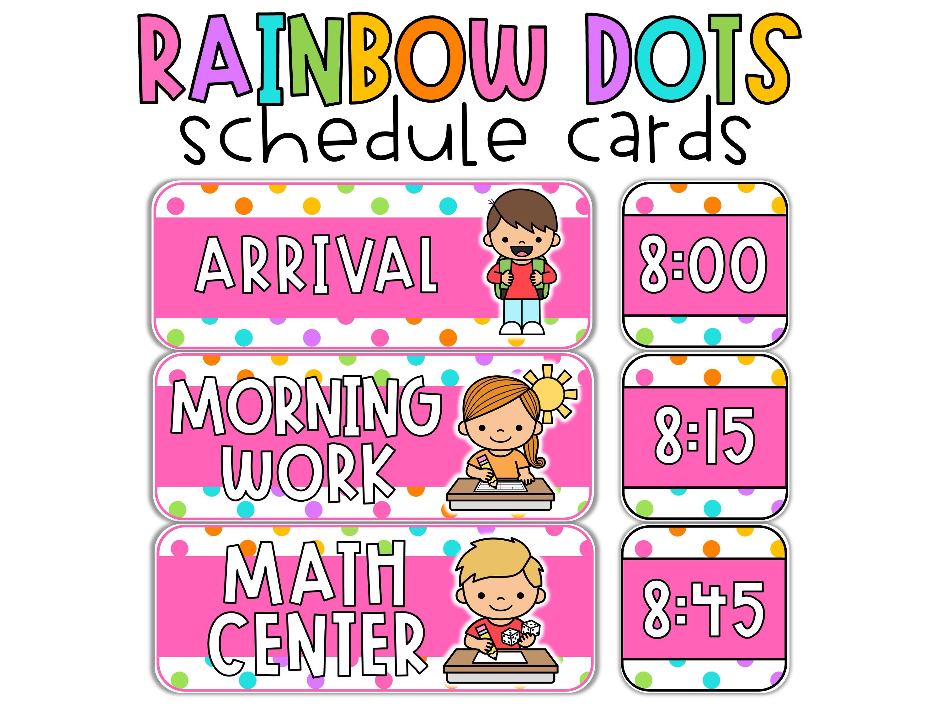 Class Schedule Cards With Pictures | Rainbow Dots Classroom Decor - Etsy