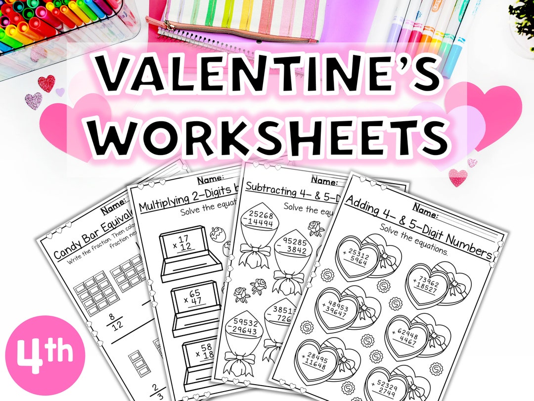 4th Grade Valentine's Day Math Worksheets February - Etsy