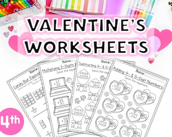 4th Grade Valentine's Day Math Worksheets February - Etsy