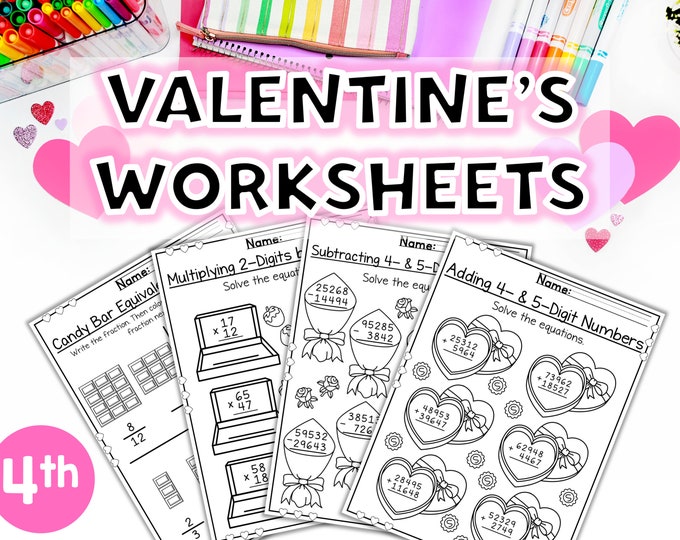 4th Grade Valentine's Day Math Worksheets February - Etsy