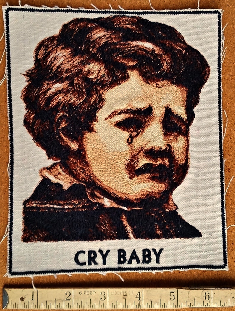 Handmade Embroidered Vintage Graphic Cry Baby Upcycled Canvas Iron on ...