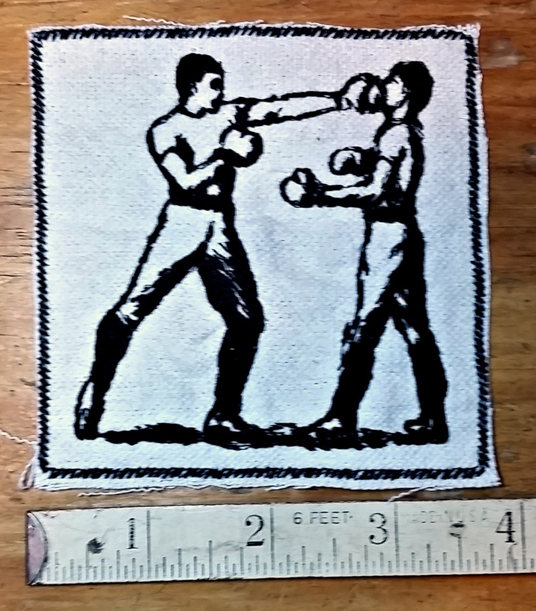 Handmadeembroidered Boxing Vintage Graphic Upcycled Iron on Canvas ...
