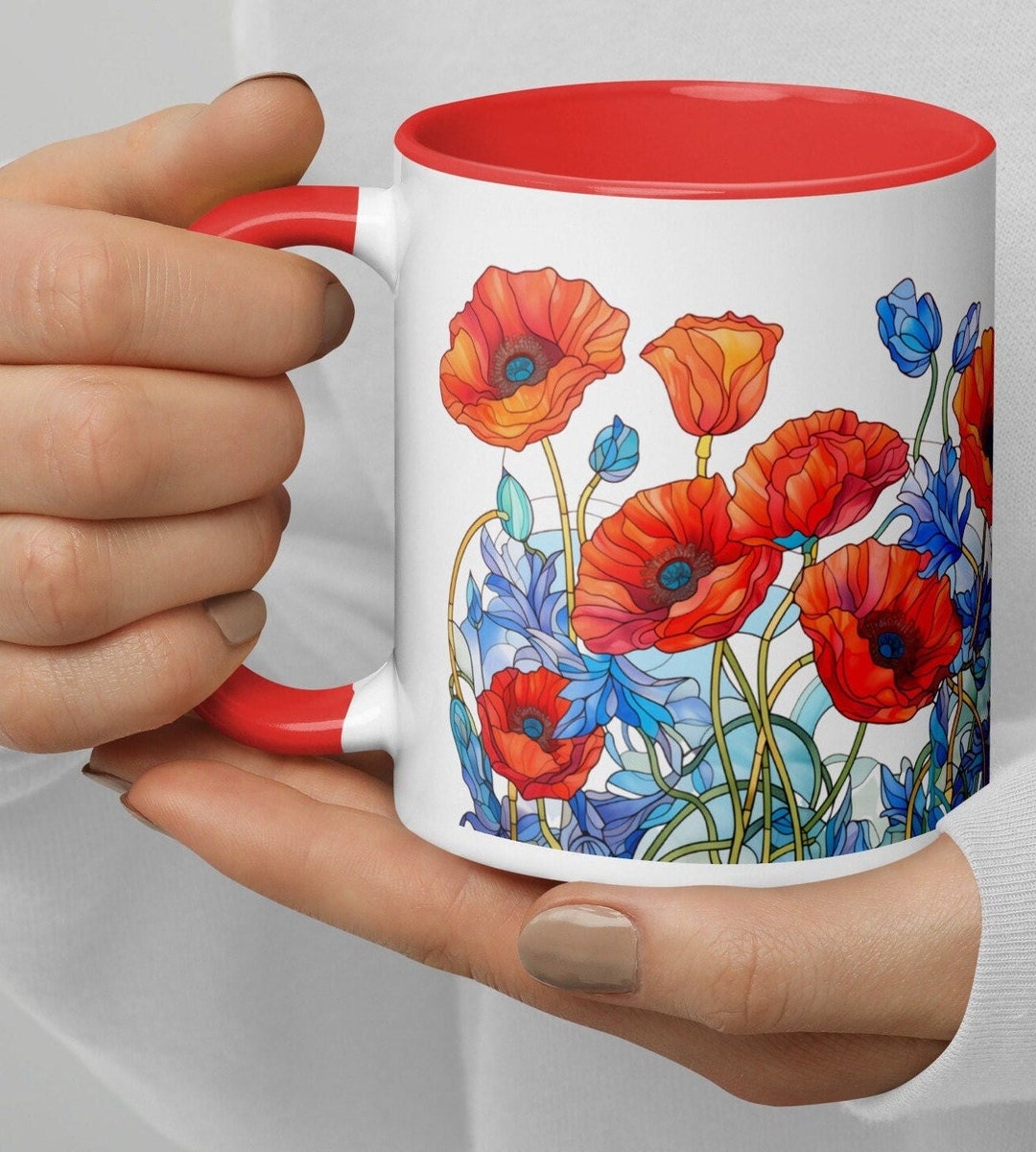 Red Flowers Mug Floral Coffee Mug Colorful Tea Cup Mom Gift Mothers Day ...
