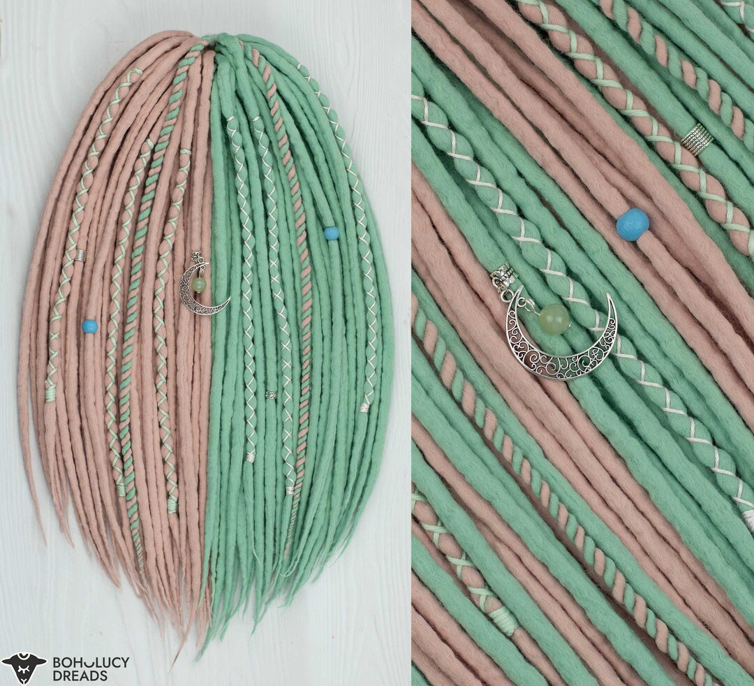Set of Wool Dreadlock Pastel Dread Extension Mint Shell Dread Braid ...