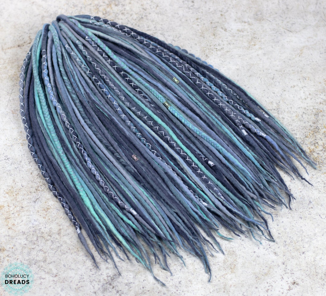 Set of Wool Double Ended or Single Ended Blue Dreadlocks storm ...