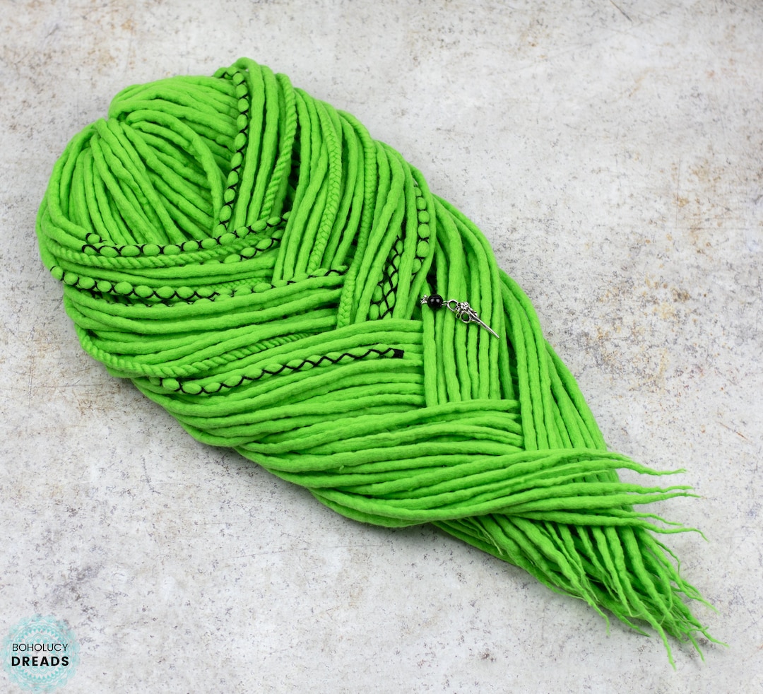 Neon Green Wool Dreads, UV Light Reactive Dreadlocks lime, Festival ...