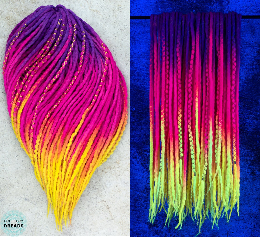 Flourescent Wool Dreads neon Queen Ombre Neon Festival Hair Extension ...