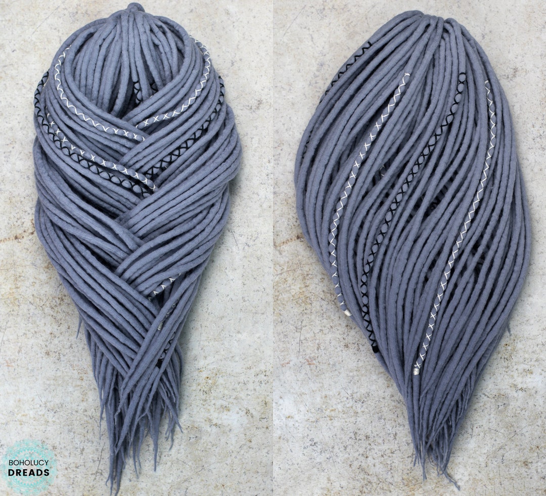 Set of Wool Dreadlock Dread Extensions shabby Grey Full Set or Partial ...