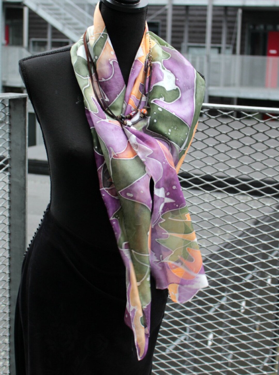 Hand Painted Silk Scarf: Apricot, Olive, Aubergine - 55"x18" - Etsy