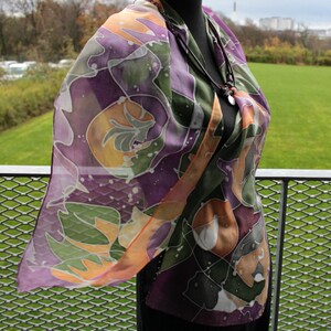 Hand Painted Silk Scarf: Apricot, Olive, Aubergine - 55"x18" - Etsy