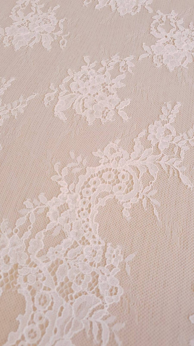 Off white lace fabric Embroidered lace French Lace Wedding | Etsy