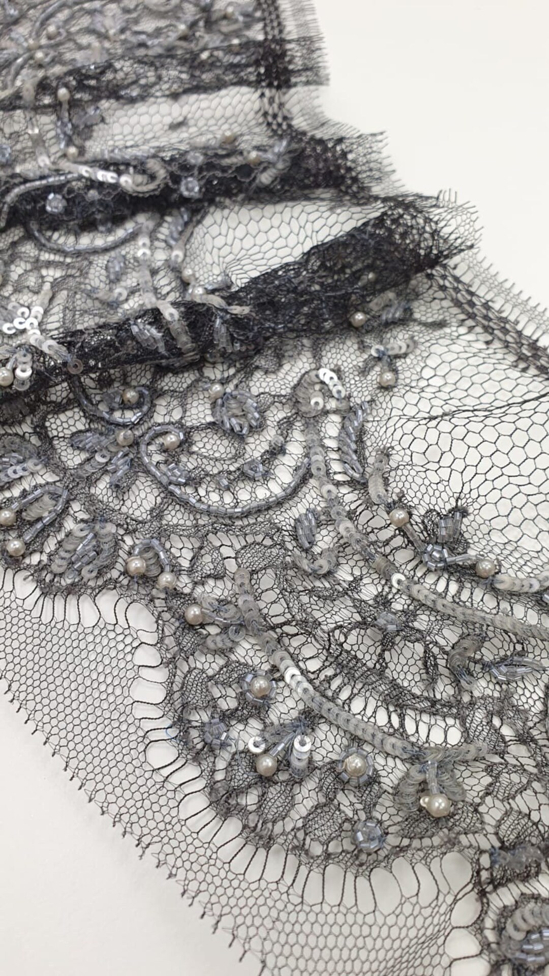 Gray Lace Trim, French Lace, Beaded Lace, Chantilly Lace, French Lace ...