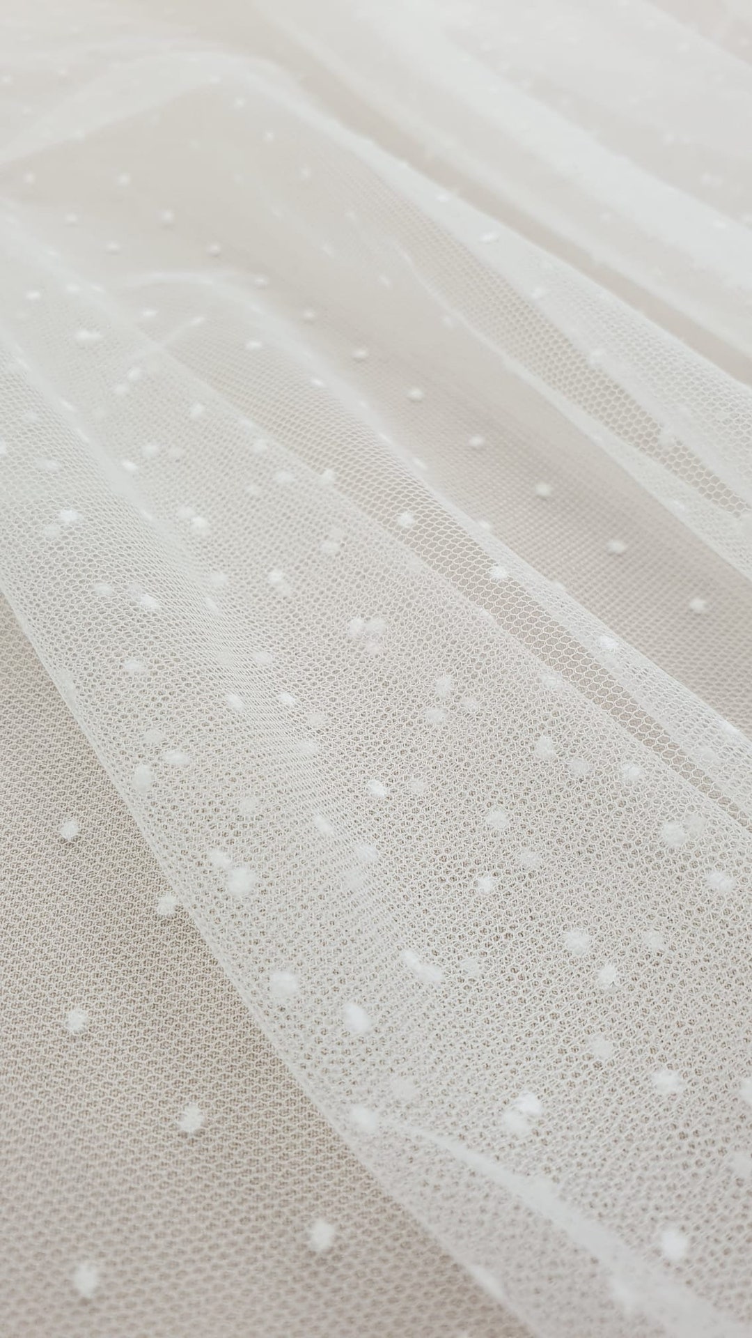 Ivory Soft Dotted Tulle Fabric, Dot Tulle Fabric, Dot Pattern Fabric ...
