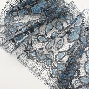 Grey Chantilly Lace Trim: Blue Metallic Yarn, Scalloped Edge - Etsy