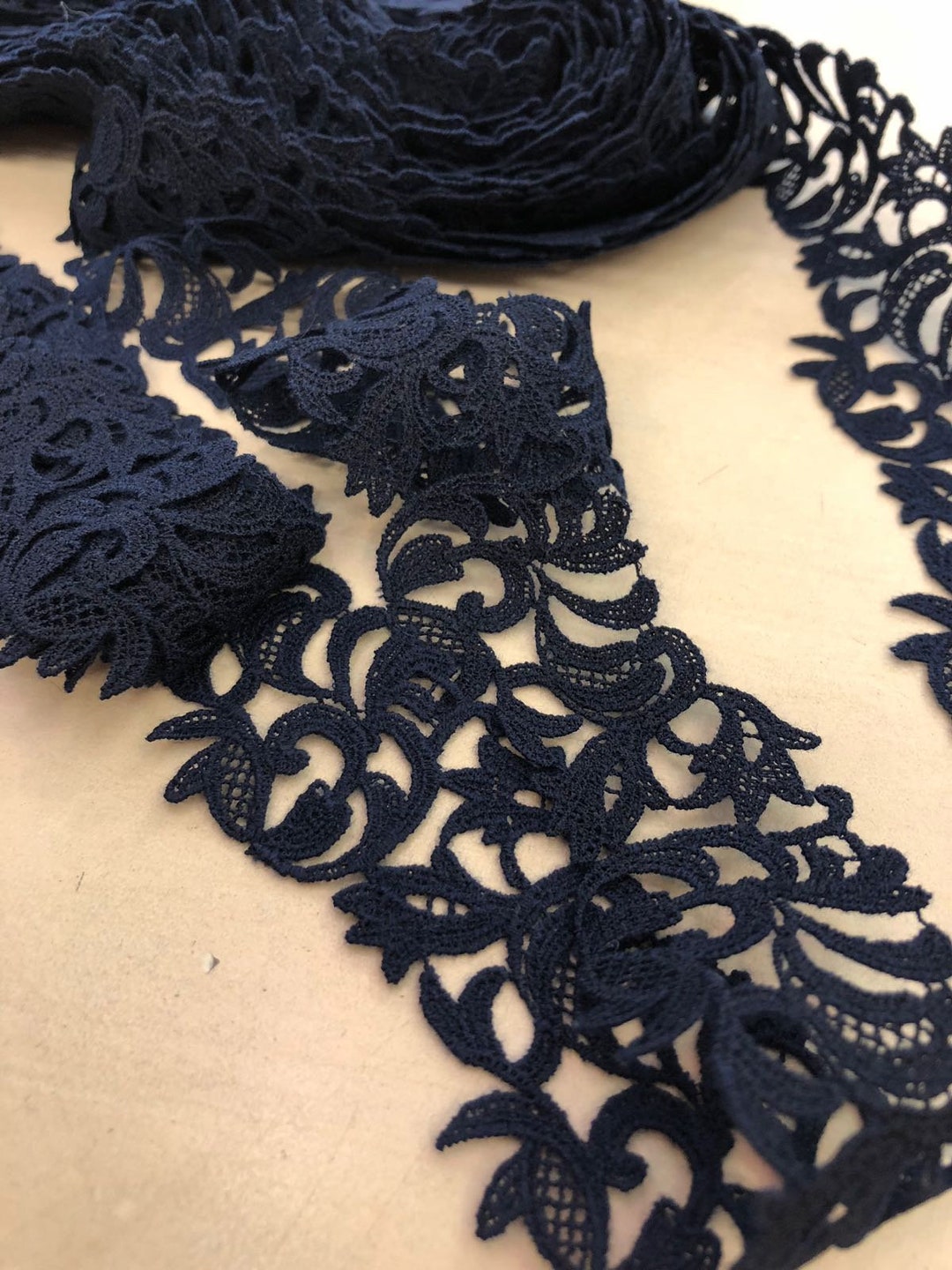 Adorno de encaje azul oscuro, encaje alencón, adorno de encaje francés ...