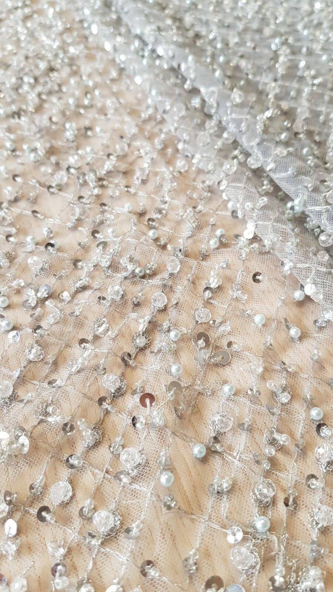 Luxury 3D Gray Lace Fabric, Hand Made Pearl Beads, French Lace ...