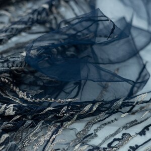 3D Blue Lace Fabric, Beaded Lace Fabric, Spitzenstoff, Embroidery Lace ...