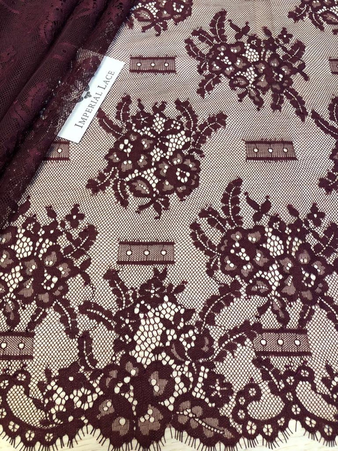 Wine Red Scalloped Chantilly Lace Fabric, Bridal Boho Lace - Etsy