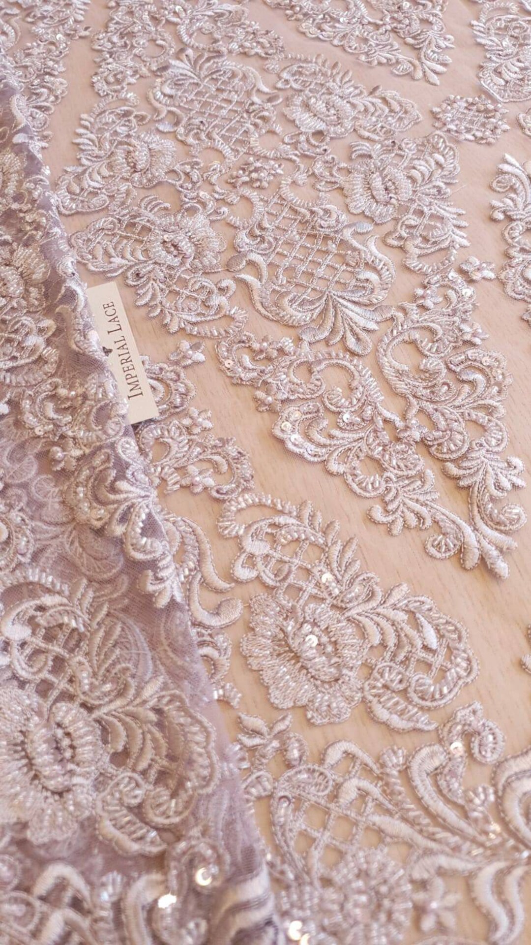 Lilac 3D Lace Fabric, Luxury Hand Made Lace, Beaded Lace, Embroidered ...