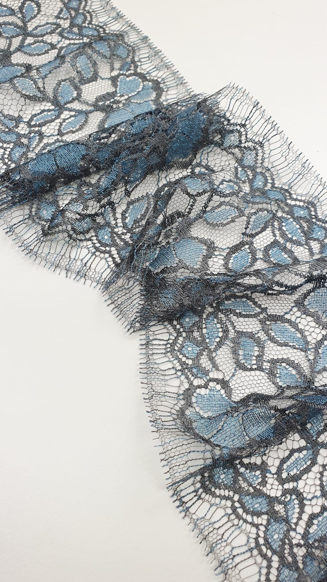 Grey Chantilly Lace Trim: Blue Metallic Yarn, Scalloped Edge - Etsy