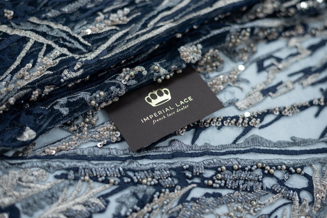 3D Blue Lace Fabric, Beaded Lace Fabric, Spitzenstoff, Embroidery Lace ...