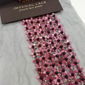 3D Pink Flower Lace Trim, Embroidered Bridal Lace, Black Net - Etsy