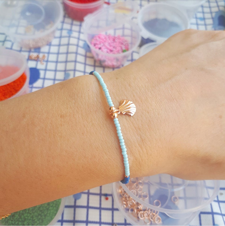 Beaded Bracelet Seashell Bracelet Blue Bracelet Minimal - Etsy
