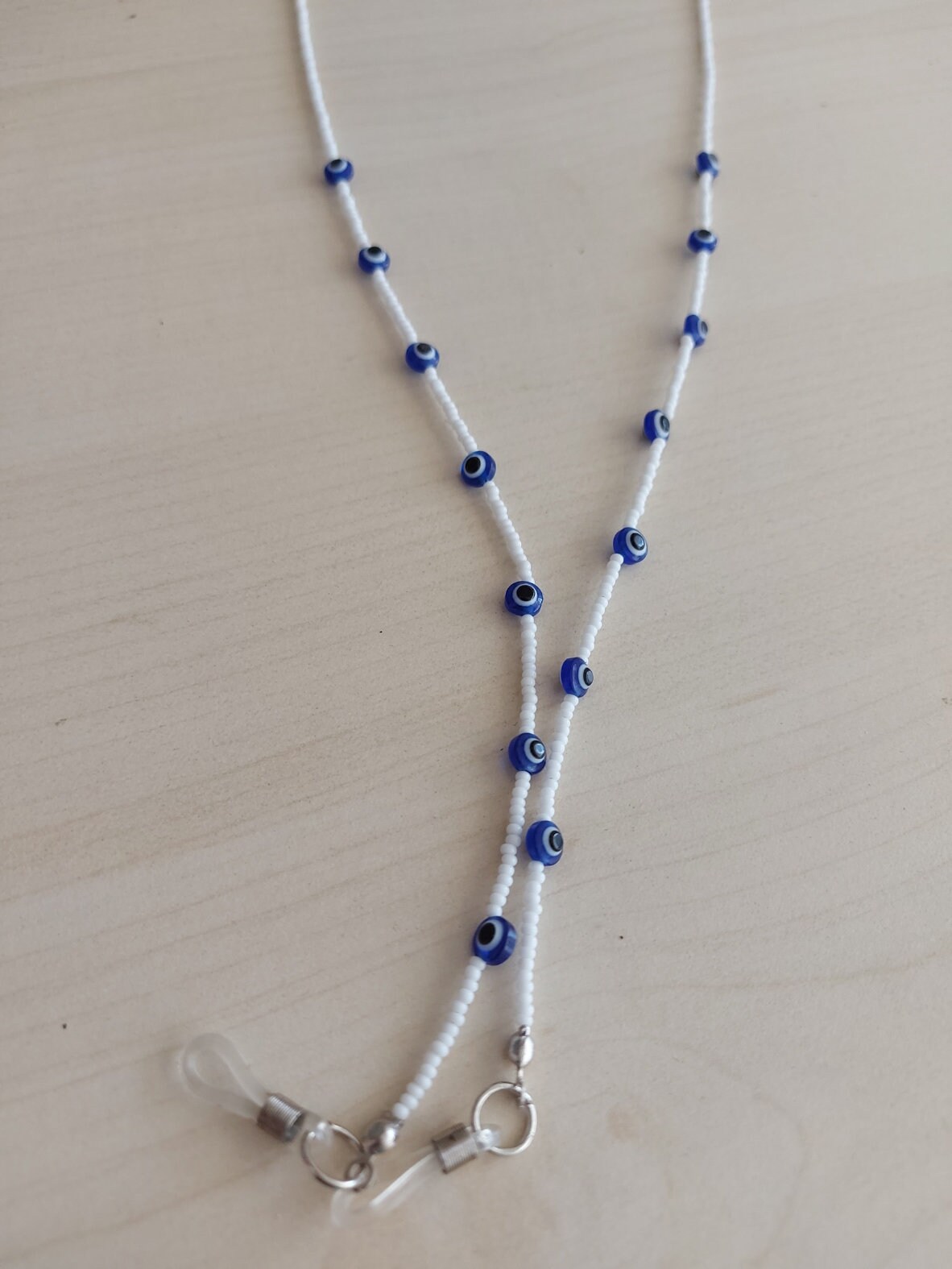 Evil Eye Beaded Eyeglass Chain: White Sand Bead Glasses Holder ...