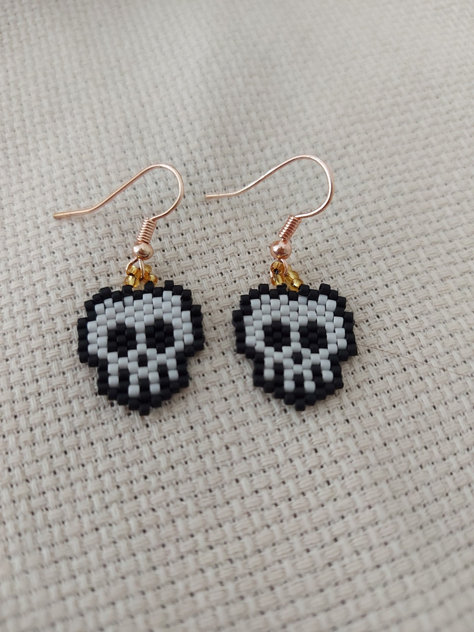 Skull Earring, Halloween Accessory, Beaded Skull Earring, Beaded ...