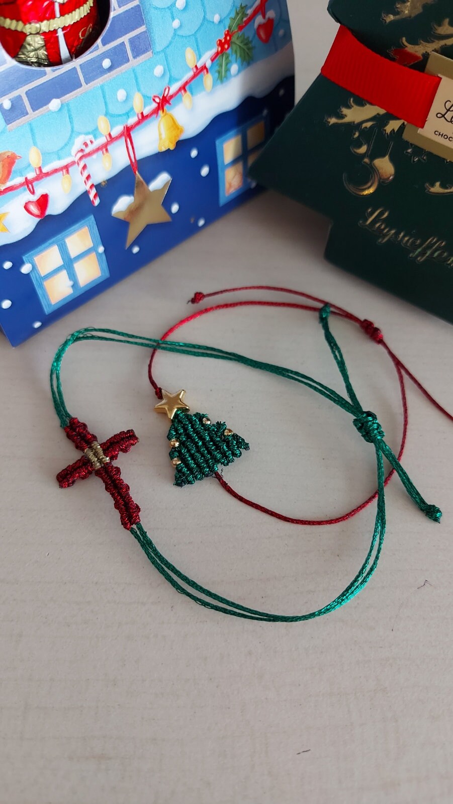 Macrame Christmas Tree Bracelet Macrame Cross Bracelet Set - Etsy