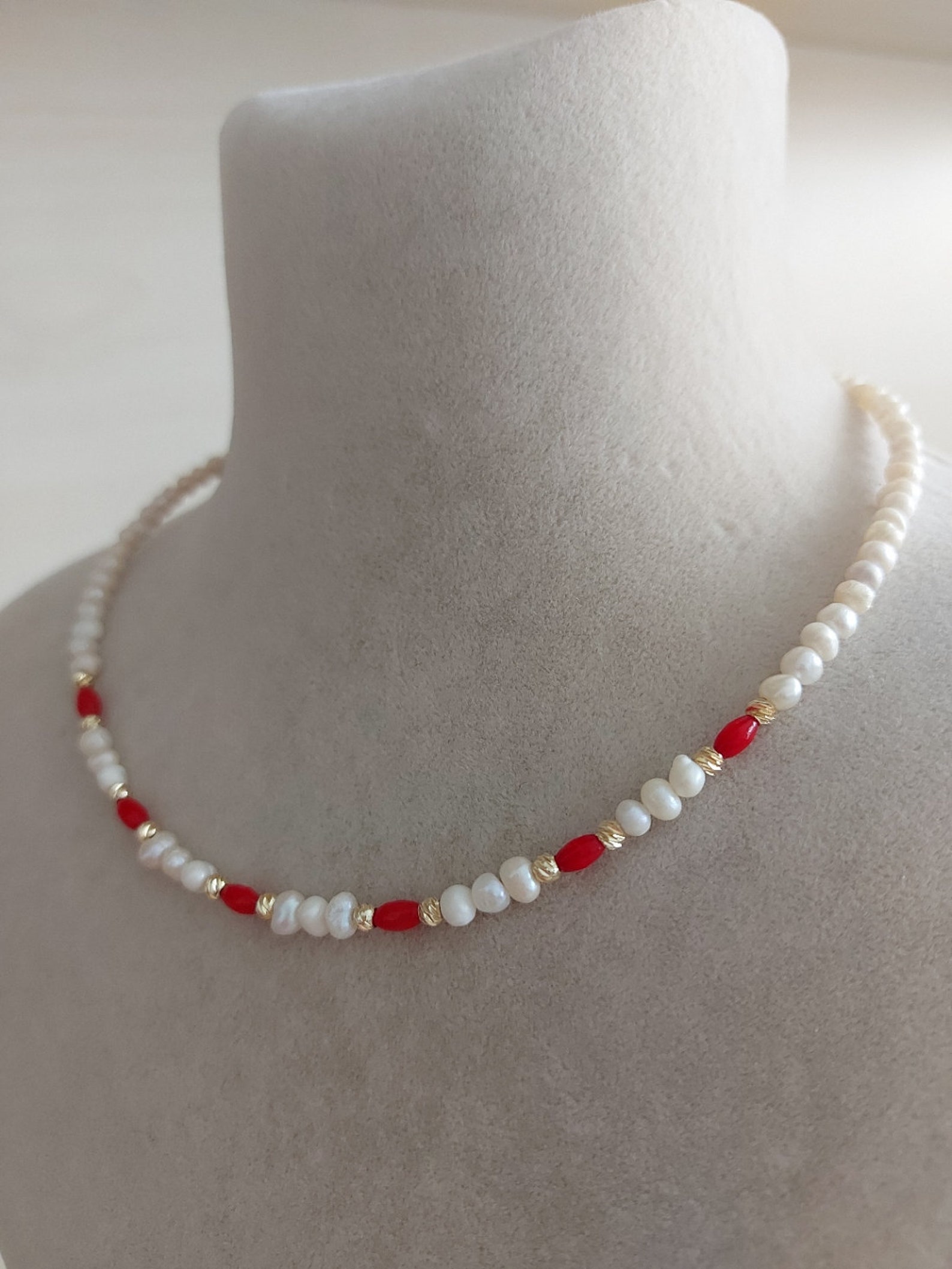 Freshwater Pearl and Red Coral Necklace Red Coral Necklace - Etsy