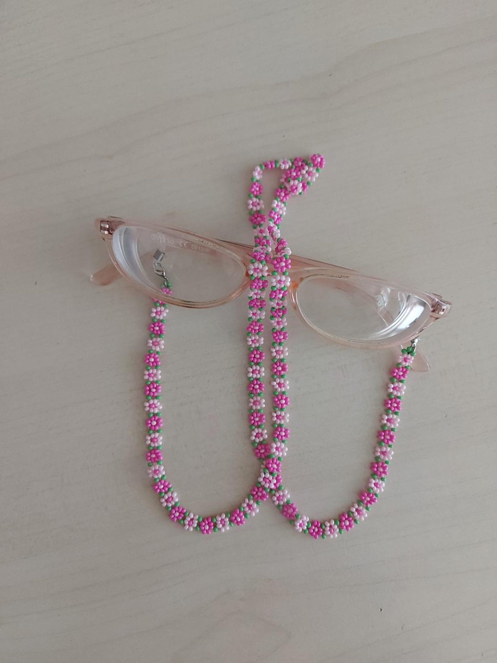 Handmade Wildflower Beaded Eyeglass Chain: Pink Glass Sunglass Strap ...