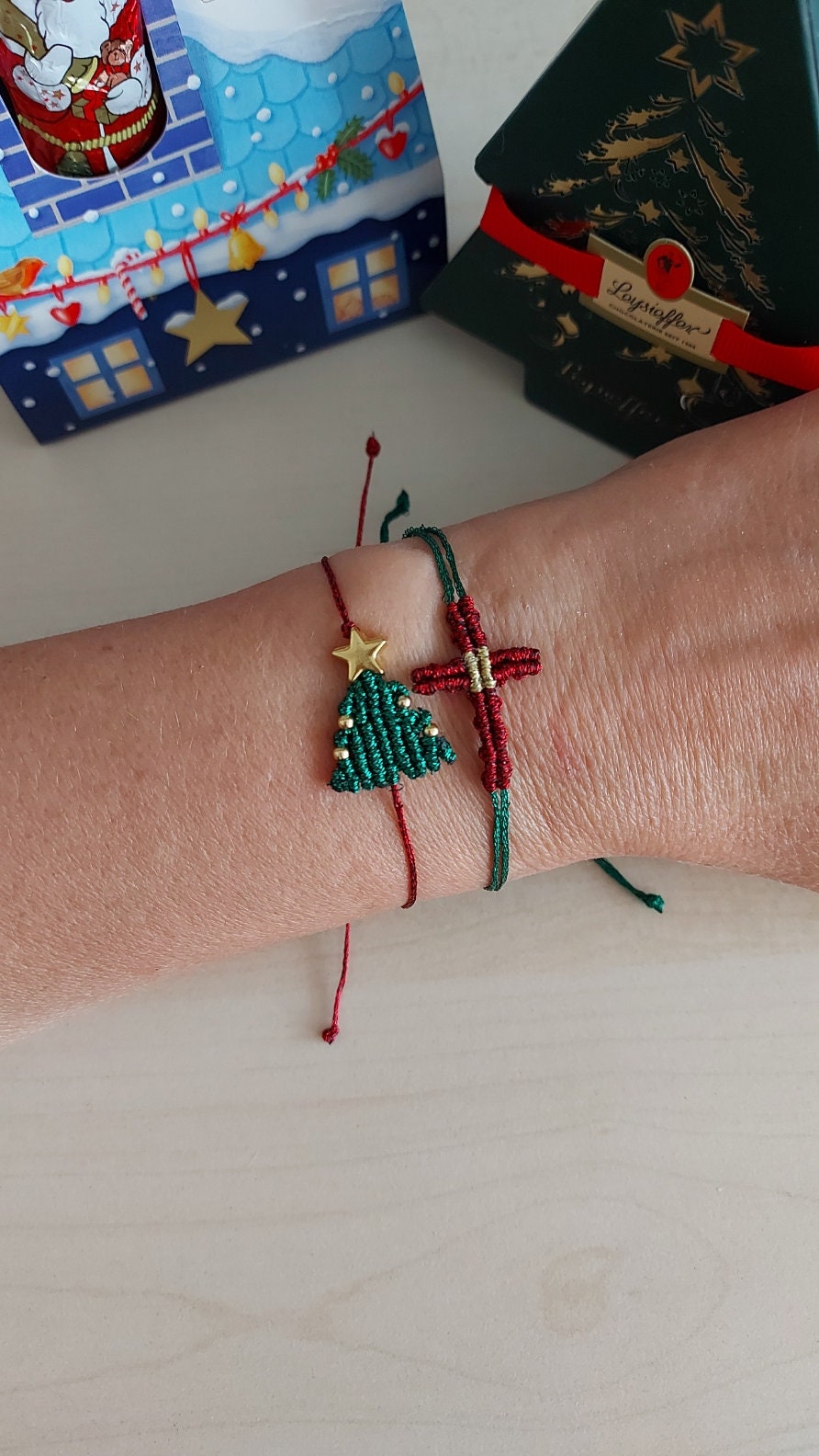 Macrame Christmas Tree Bracelet Macrame Cross Bracelet Set - Etsy