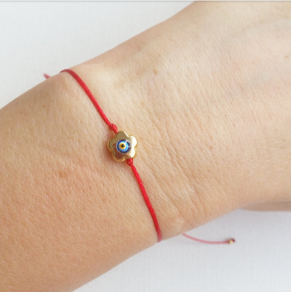 Red Bracelet, Flower Bracelet, Evil Eye Bracelet, Tiny Bracelet, Best ...