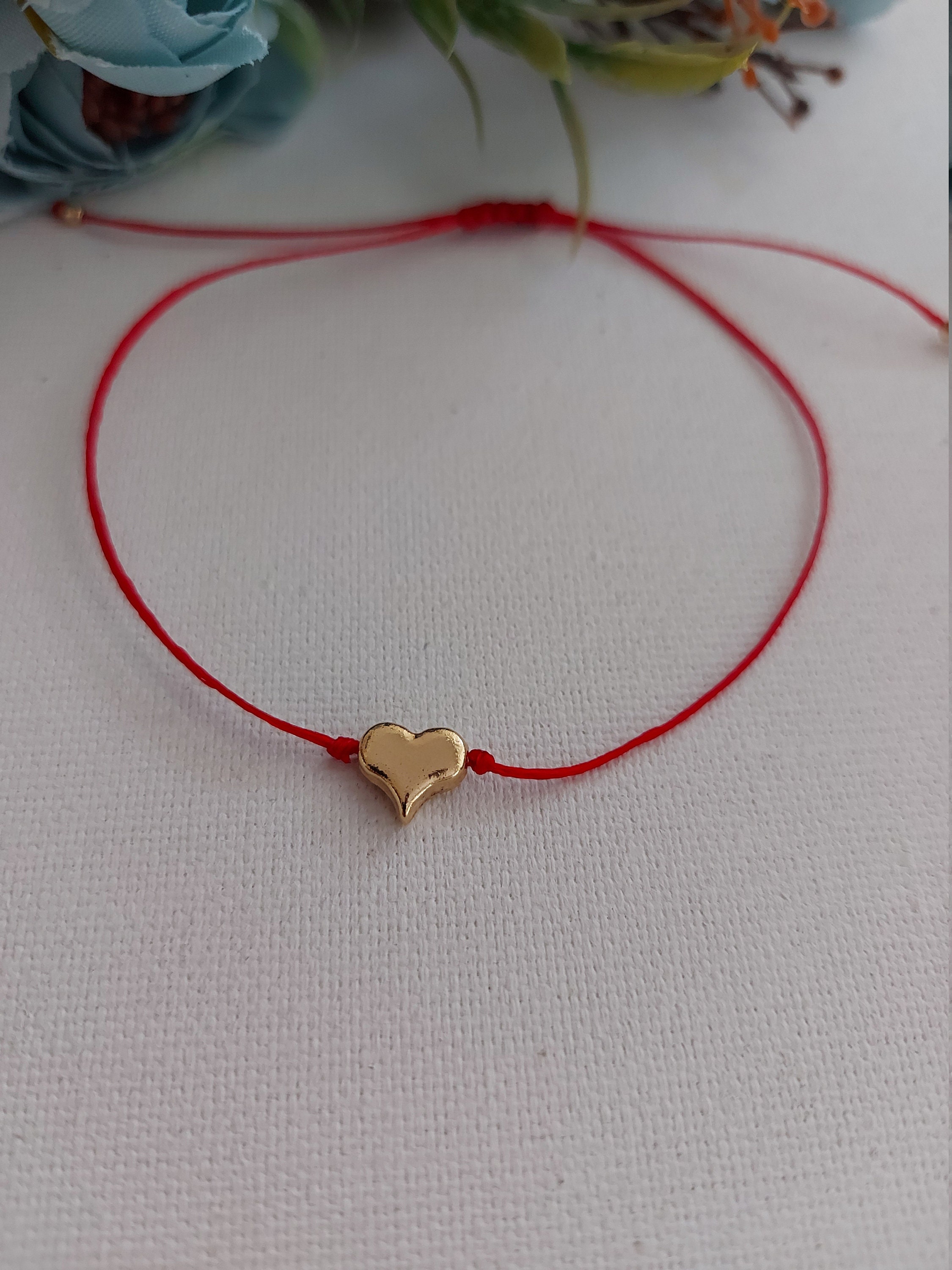 Red Heart String Bracelet: Minimalist Friendship Jewelry, Tiny Heart ...
