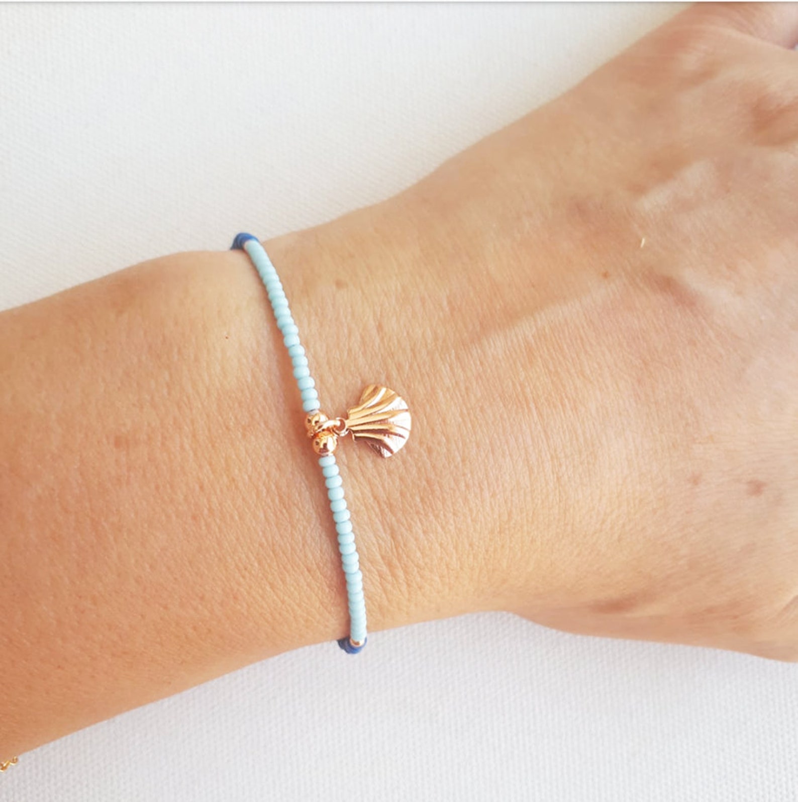 Beaded Bracelet Seashell Bracelet Blue Bracelet Minimal - Etsy
