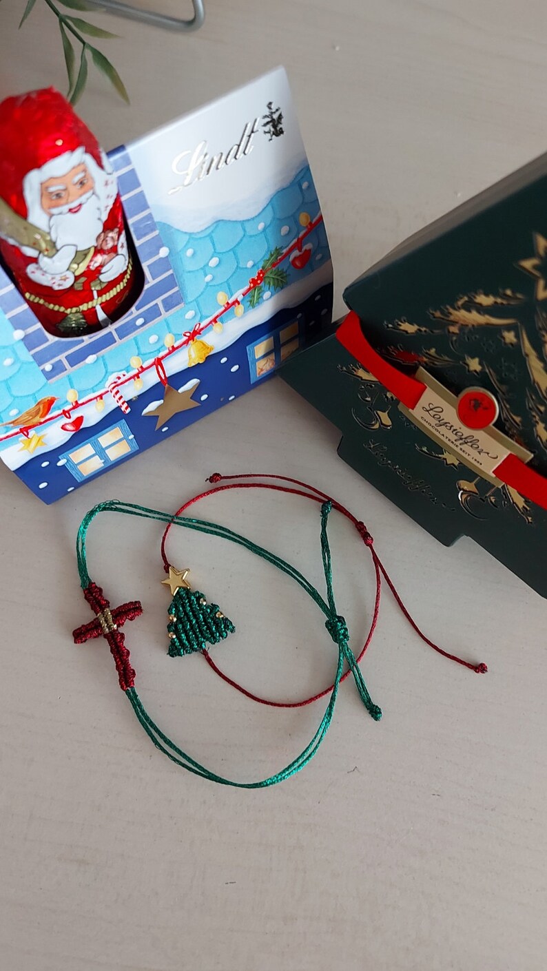 Macrame Christmas Tree Bracelet Macrame Cross Bracelet Set - Etsy