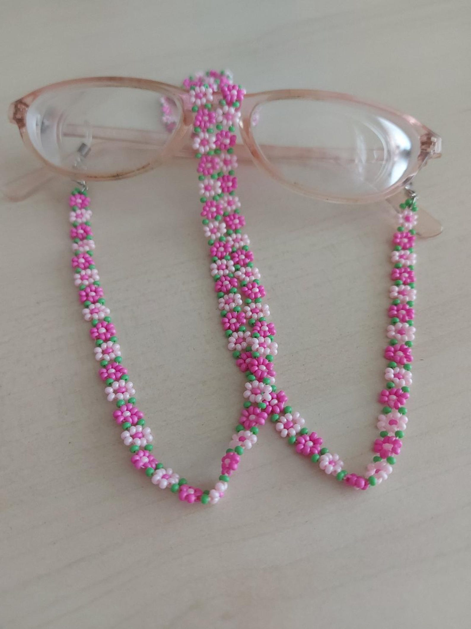 Handmade Wildflower Beaded Eyeglass Chain: Pink Glass Sunglass Strap ...