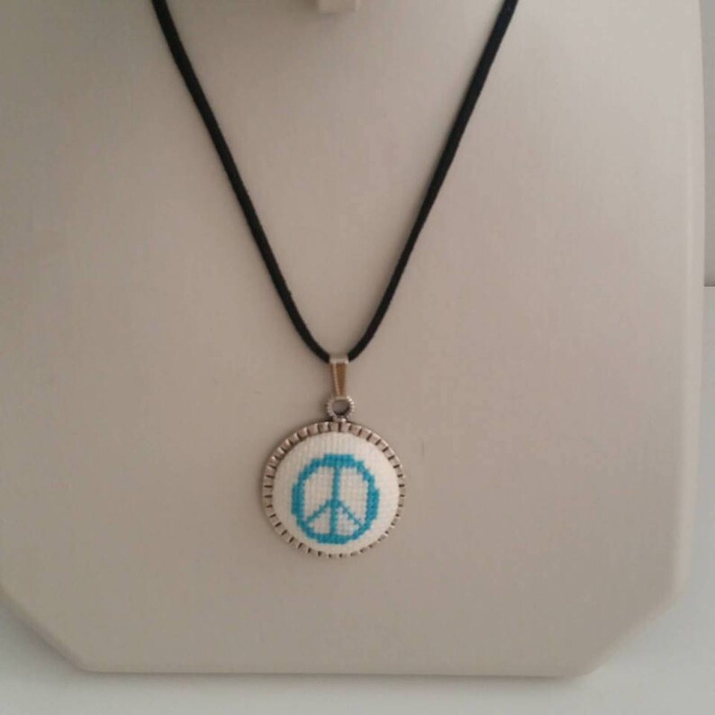 Cross Stitch Necklace Cross Stitch Pendant Peace Cross - Etsy